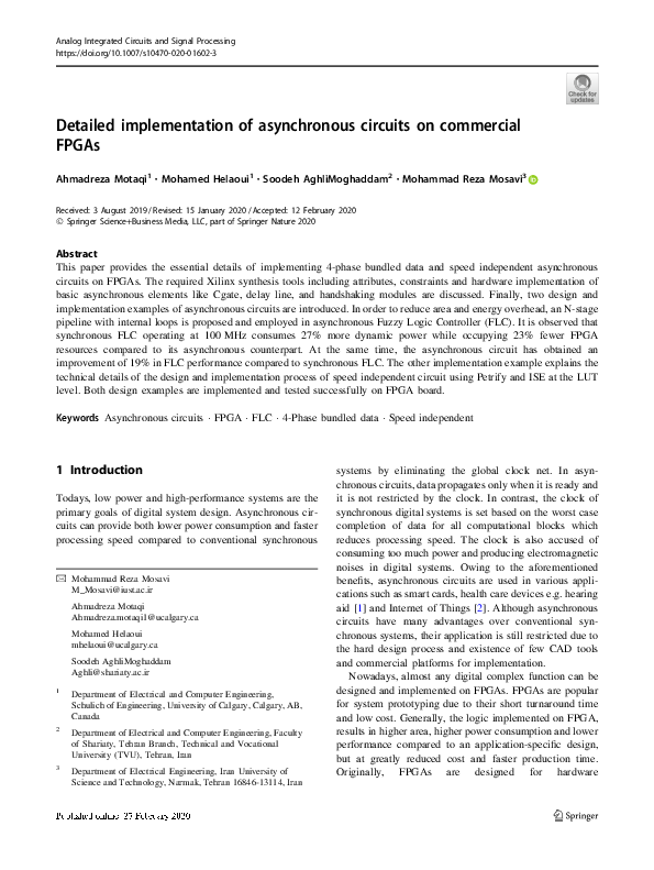(PDF) Detailed implementation of asynchronous circuits on commercial FPGAs