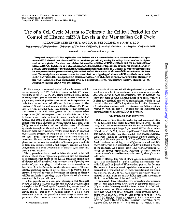 (PDF) Use of a cell cycle mutant to delineate the critical period for ...