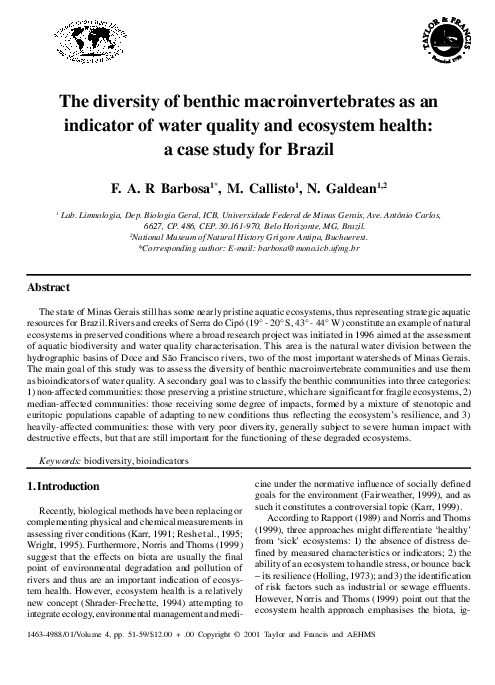 (PDF) The diversity of benthic macroinvertebrates as an indicator of ...