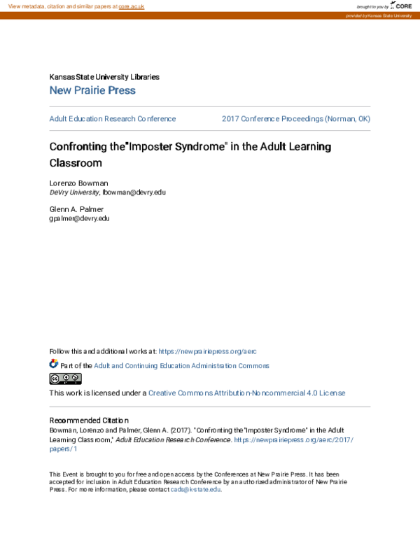 (PDF) Confronting the Imposter Syndrome in the Adult Learning Classroom