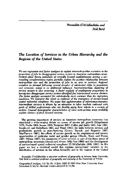 (PDF) The Location of Services in the Urban Hierarchy and the Regions ...