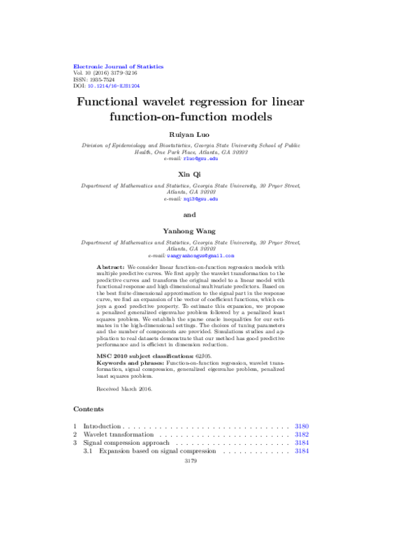 Pdf Functional Wavelet Regression For Linear Function On Function Models 8267