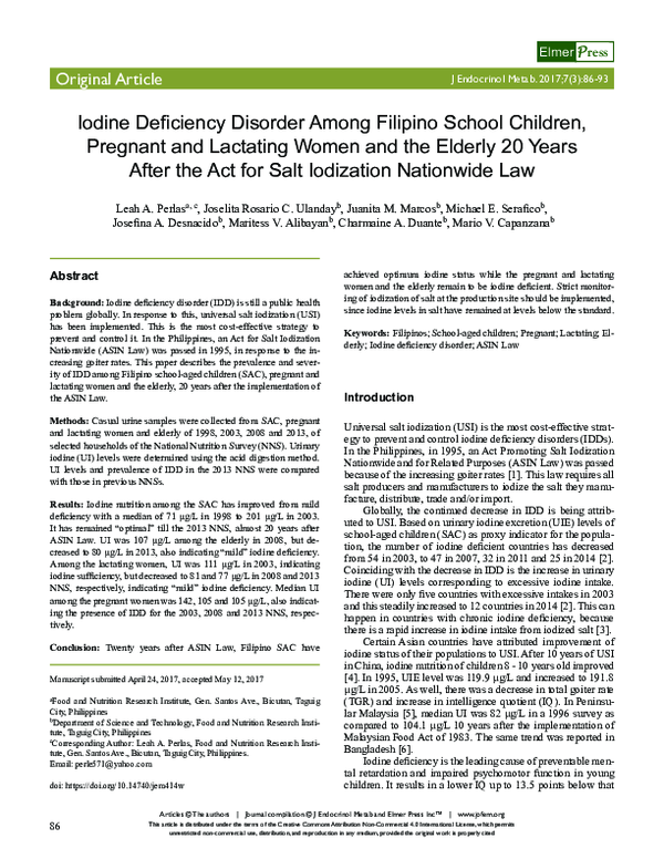 (PDF) Iodine Deficiency Disorder Among Filipino School Children ...