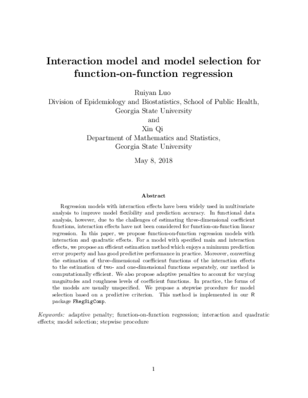 Pdf Interaction Model And Model Selection For Function On Function Regression