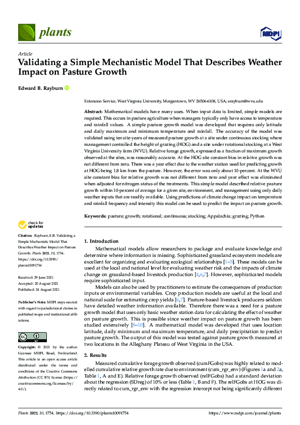(PDF) Validating a Simple Mechanistic Model That Describes Weather Impact on Pasture Growth