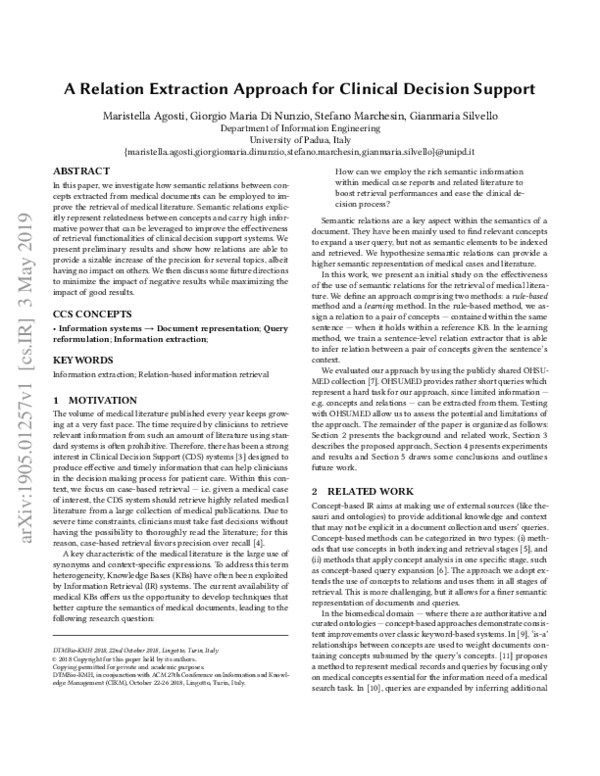 Pdf A Relation Extraction Approach For Clinical Decision Support
