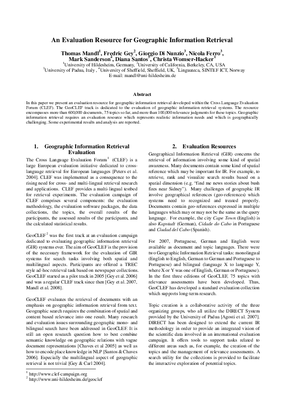 (PDF) An evaluation resource for Geographical Information Retrieval