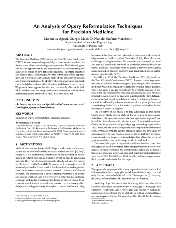 (PDF) An Analysis of Query Reformulation Techniques for Precision Medicine