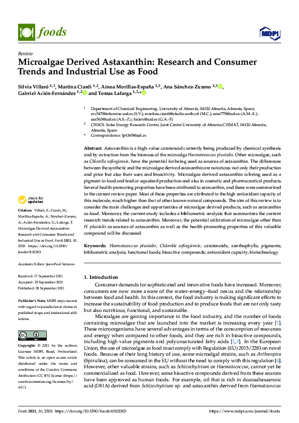 (PDF) Microalgae Derived Astaxanthin: Research and Consumer Trends and Industrial Use as Food ...