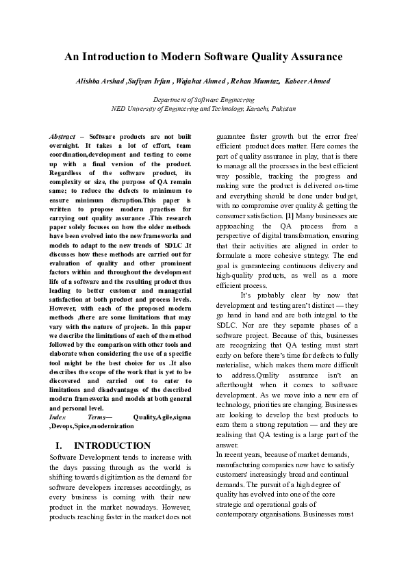 (PDF) An Introduction to Modern Software Quality Assurance