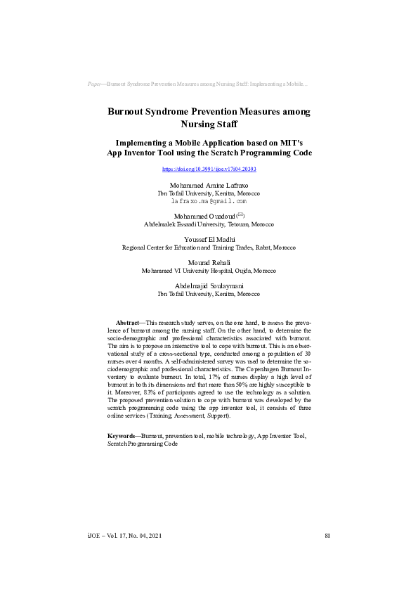 (PDF) Burnout Syndrome Prevention Measures among Nursing Staff: Implementing a Mobile ...