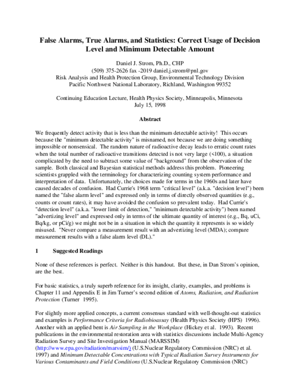 (PDF) False Alarms, True Alarms, and Statistics: Correct Usage of ...