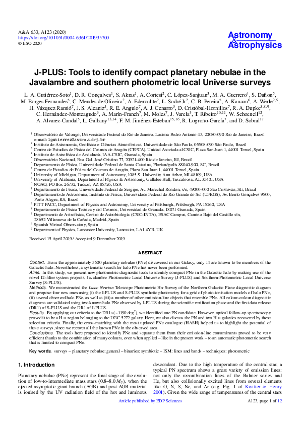 (PDF) J-PLUS: Tools to identify compact planetary nebulae in the ...