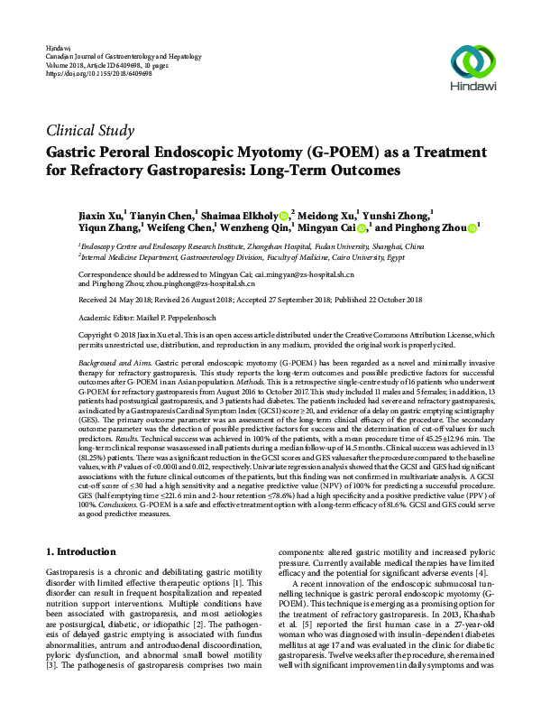 (PDF) Gastric Peroral Endoscopic Myotomy (G-POEM) as a Treatment for ...