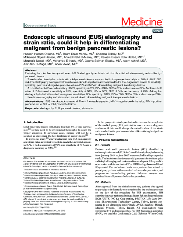 (PDF) Endoscopic ultrasound (EUS) elastography and strain ratio, could it help in ...
