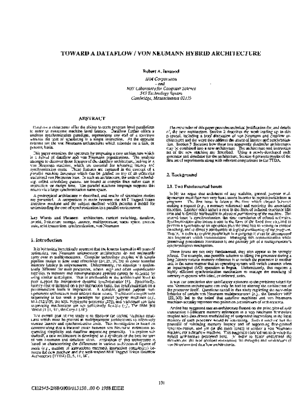 (PDF) Toward a dataflow/von Neumann hybrid architecture