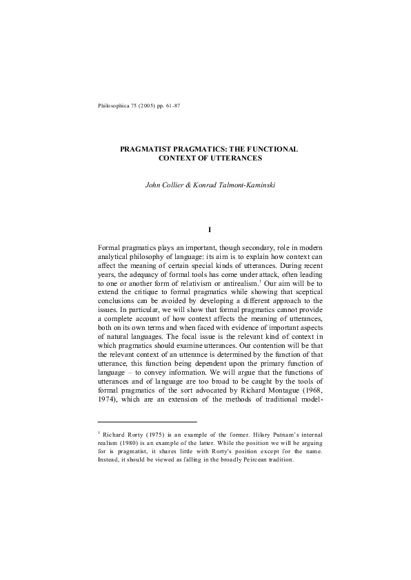 (PDF) The Functional Context of Utterances