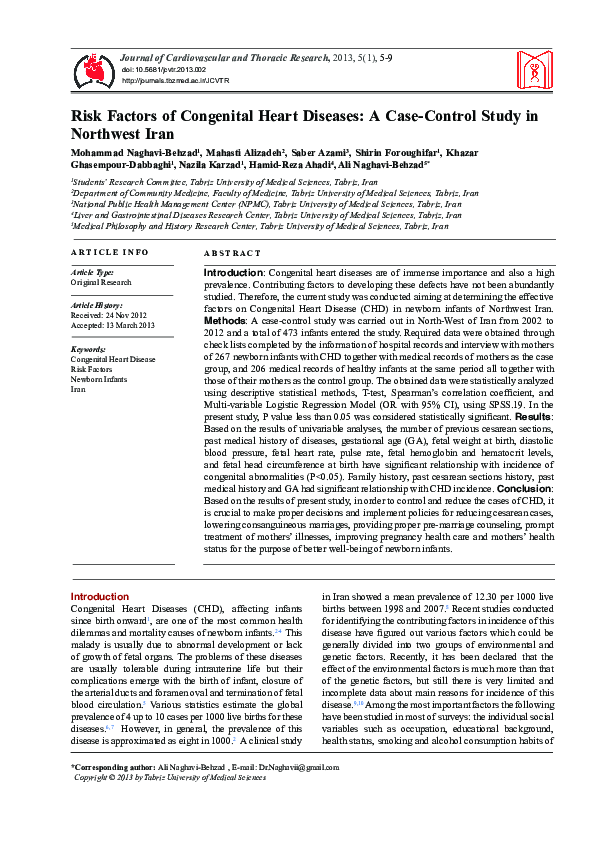 (PDF) Risk Factors of Congenital Heart Diseases: A Case-Control Study ...