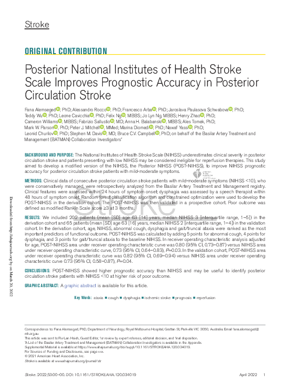 (PDF) Posterior National Institutes of Health Stroke Scale Improves ...