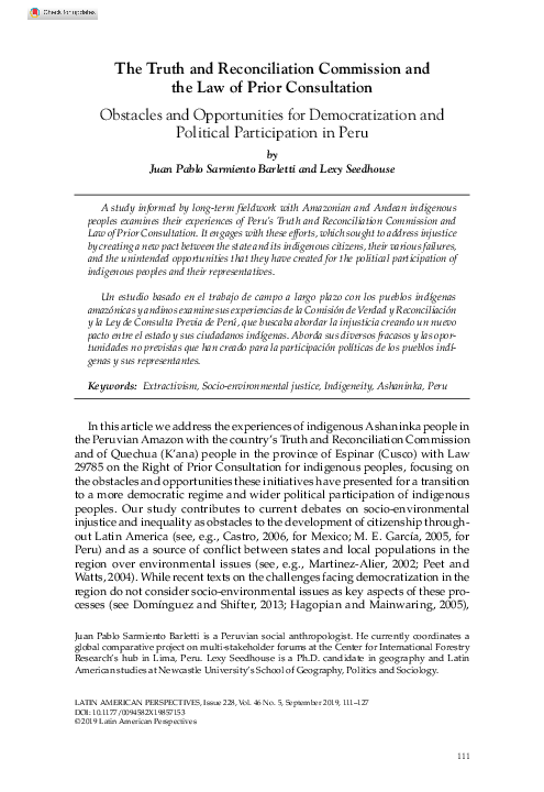 (PDF) Sarmiento Barletti, JP and L Seedhouse. 2019. 'The Truth and ...