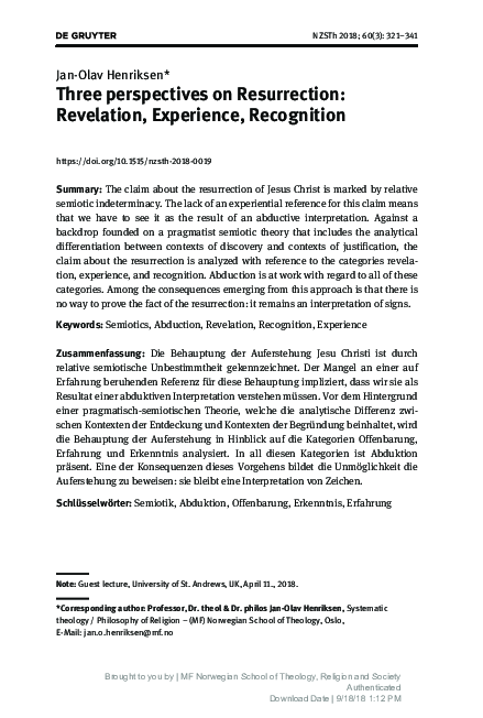 (PDF) Three perspectives on Resurrection: Revelation, Experience ...