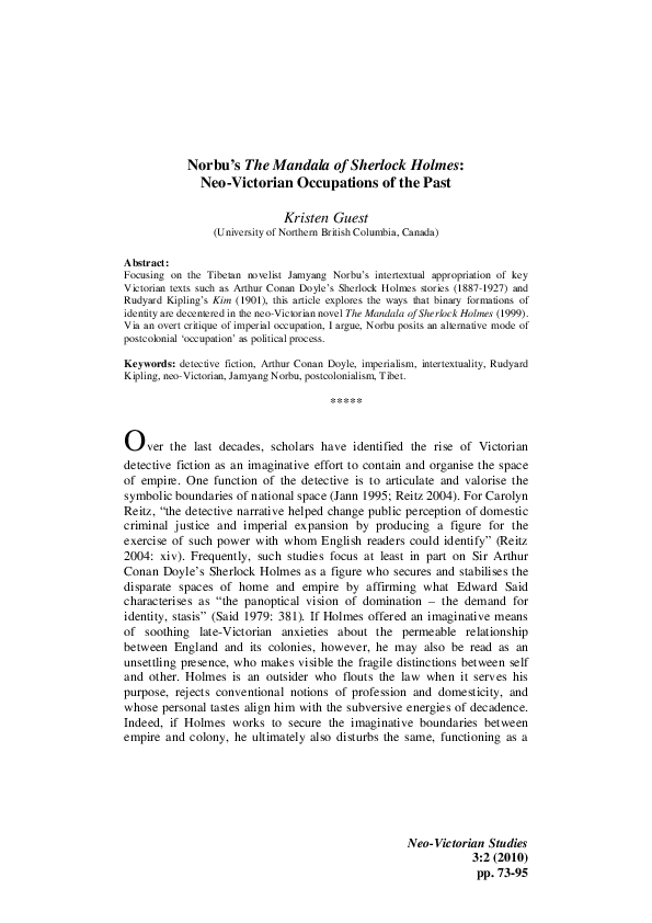 (PDF) Norbu's The Mandala of Sherlock Holmes: Neo-Victorian Occupations ...