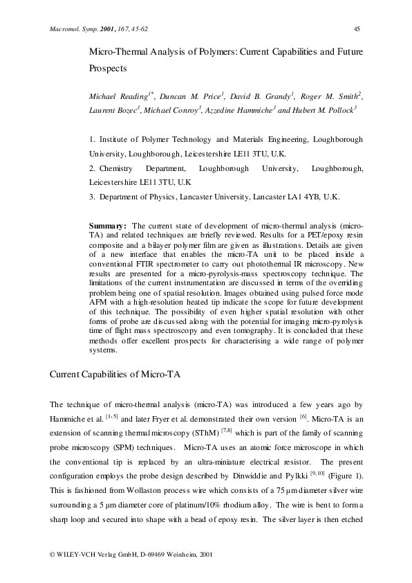 (PDF) Micro-thermal analysis of polymers: current capabilities and future prospects