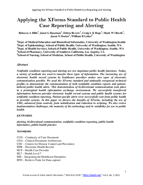 (PDF) Using XForms for Public Health Reporting and Alerts