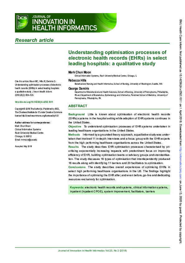 (PDF) Understanding optimization processes of electronic health records (EHR) in select leading ...