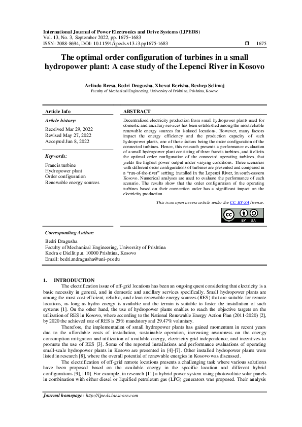(PDF) The optimal order configuration of turbines in a small hydropower ...