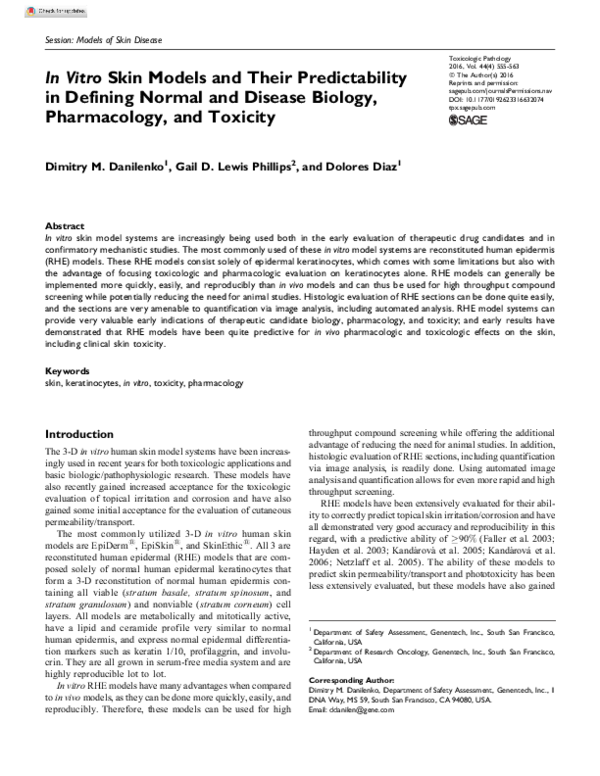(PDF) In Vitro Skin Models and Their Predictability in Defining Normal ...