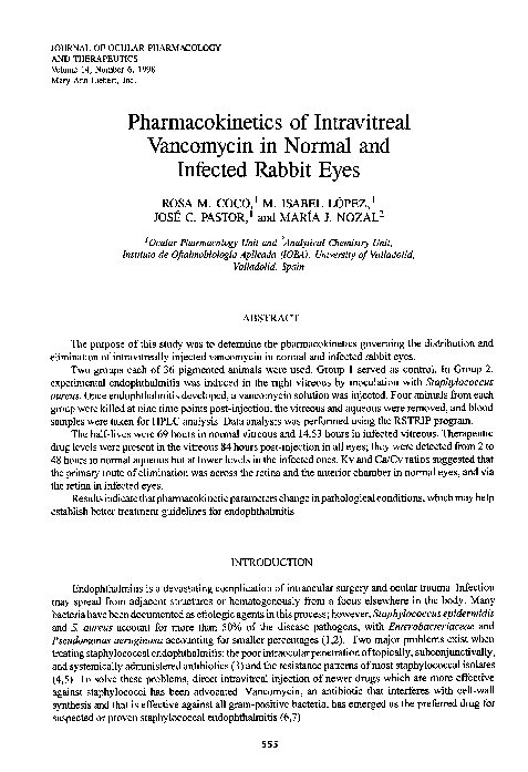 (PDF) Pharmacokinetics of Intravitreal Vancomycin in Normal and ...