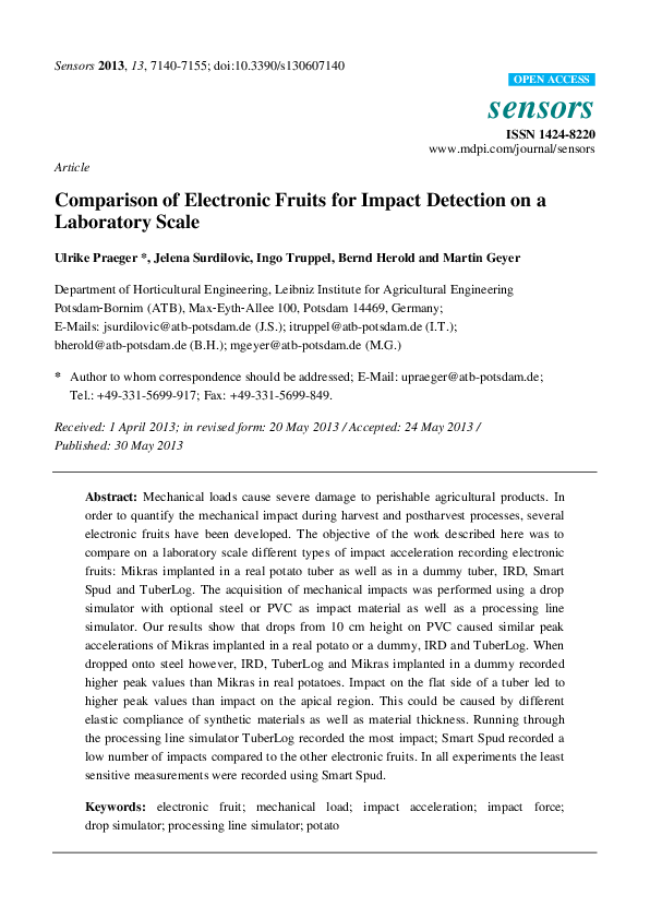 (PDF) Comparison of electronic fruits for impact detection on a laboratory scale