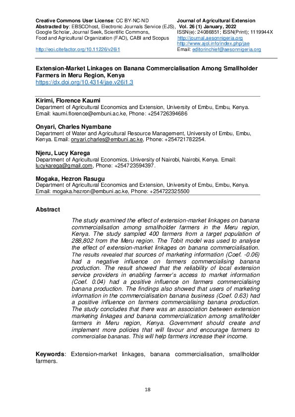 (PDF) Extension-market linkages on banana commercialisation among ...