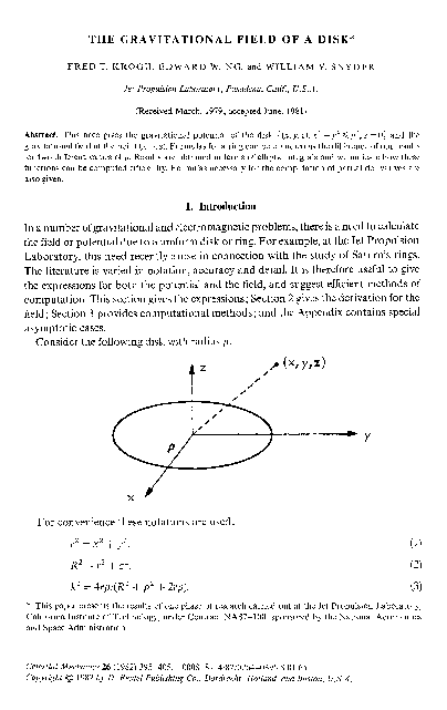 (PDF) The gravitational field of a disk