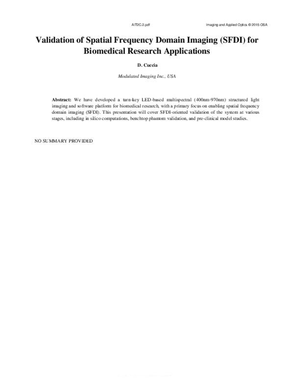 (PDF) Validation of Spatial Frequency Domain Imaging (SFDI) for ...