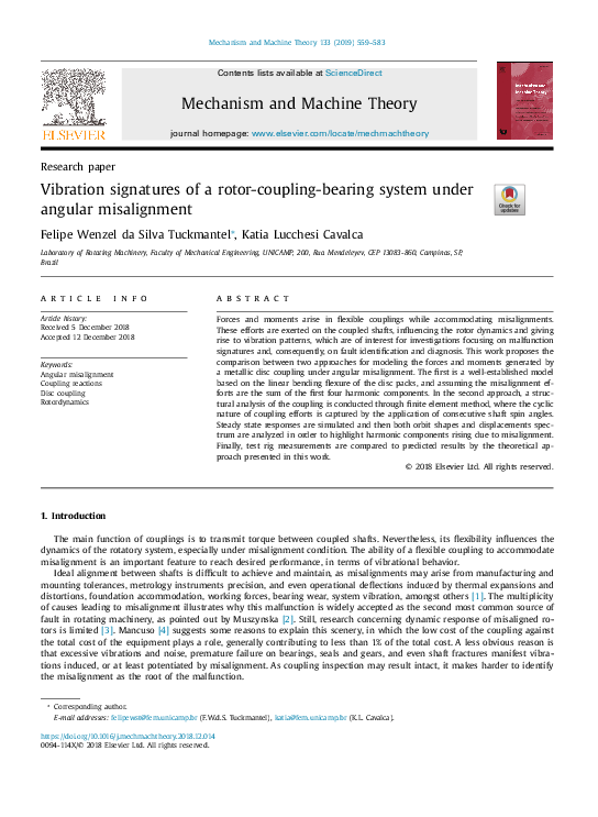(PDF) Vibration signatures of a rotor-coupling-bearing system under angular misalignment