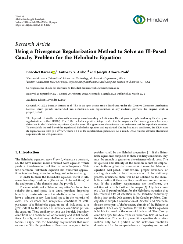 (PDF) Using a Divergence Regularization Method to Solve an Ill-Posed Cauchy Problem for the ...