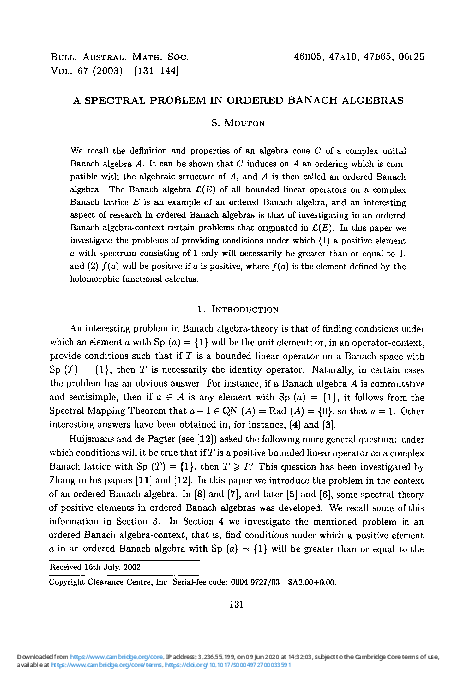 (PDF) A spectral problem in ordered Banach algebras