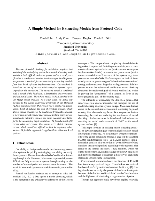 Pdf A Simple Method For Extracting Models For Protocol Code Andy