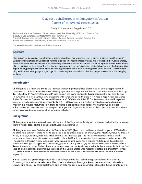 (PDF) Diagnostic challenges in chikungunya infection: Report of an ...