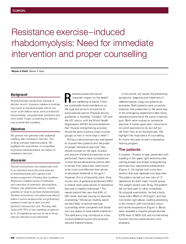(PDF) Resistance exercise-induced rhabdomyolysis: Need for immediate intervention and proper ...