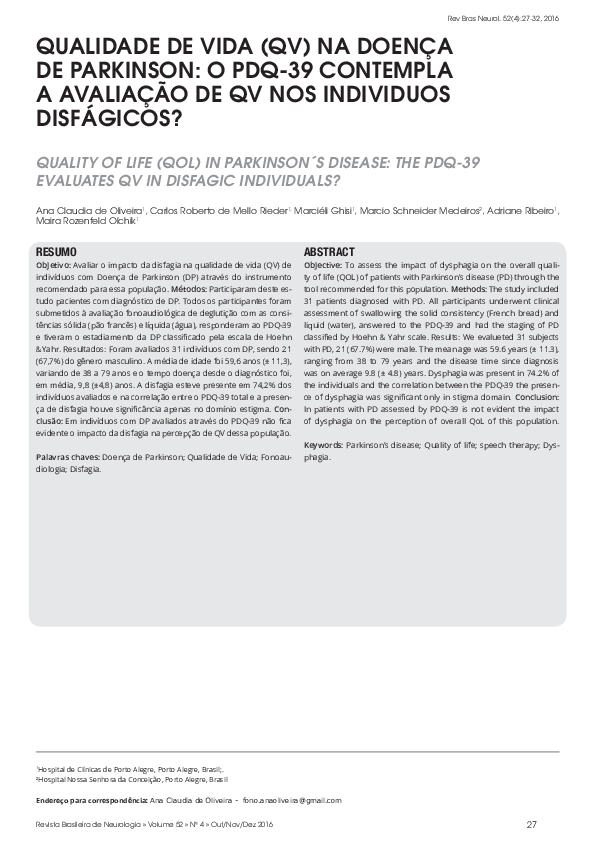 (PDF) Qualidade de vida (QV) na doença de Parkinson : o PDQ-39 ...