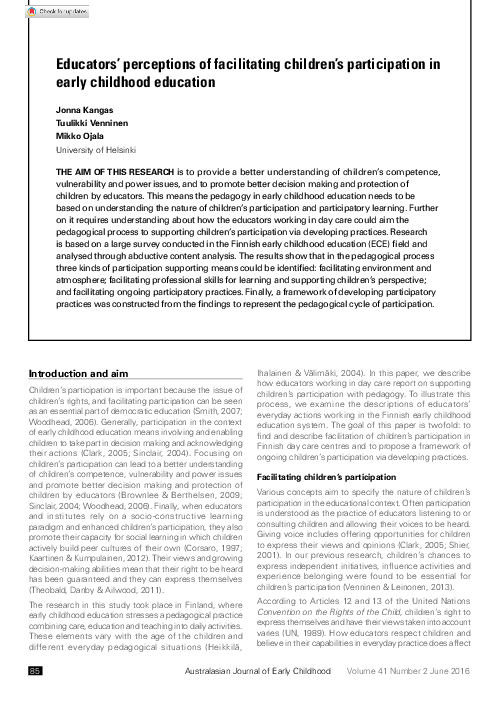 (PDF) Educators' Perceptions of Facilitating Children's Participation in Early Childhood Education