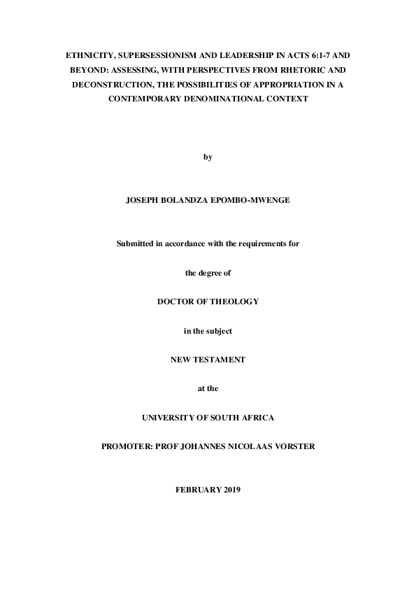(PDF) Ethnicity, supersessionism and leadership in Acts 6:1-7 and ...