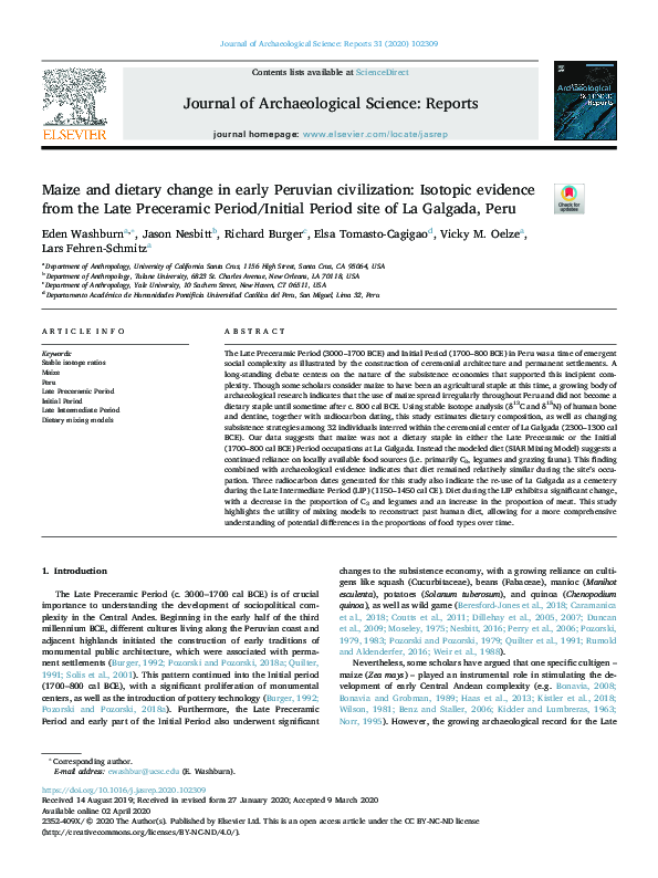 (PDF) Maize and dietary change in early Peruvian civilization: Isotopic ...
