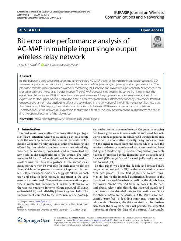 Pdf Bit Error Rate Performance Analysis Of Ac Map In Multiple Input