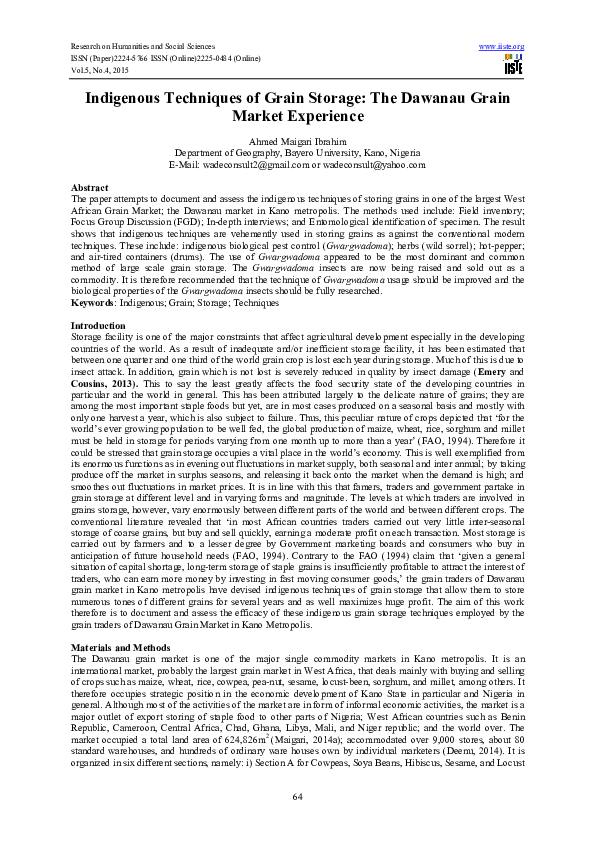 (PDF) Indigenous Techniques of Grain Storage: The Dawanau Grain Market ...