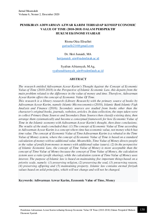 (PDF) Pemikiran Adiwarman Azwar Karim Terhadapkonsep Economic Value of ...