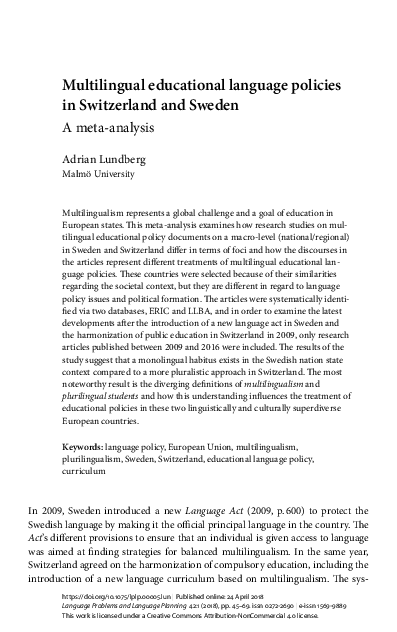 (PDF) Multilingual educational language policies in Switzerland and Sweden